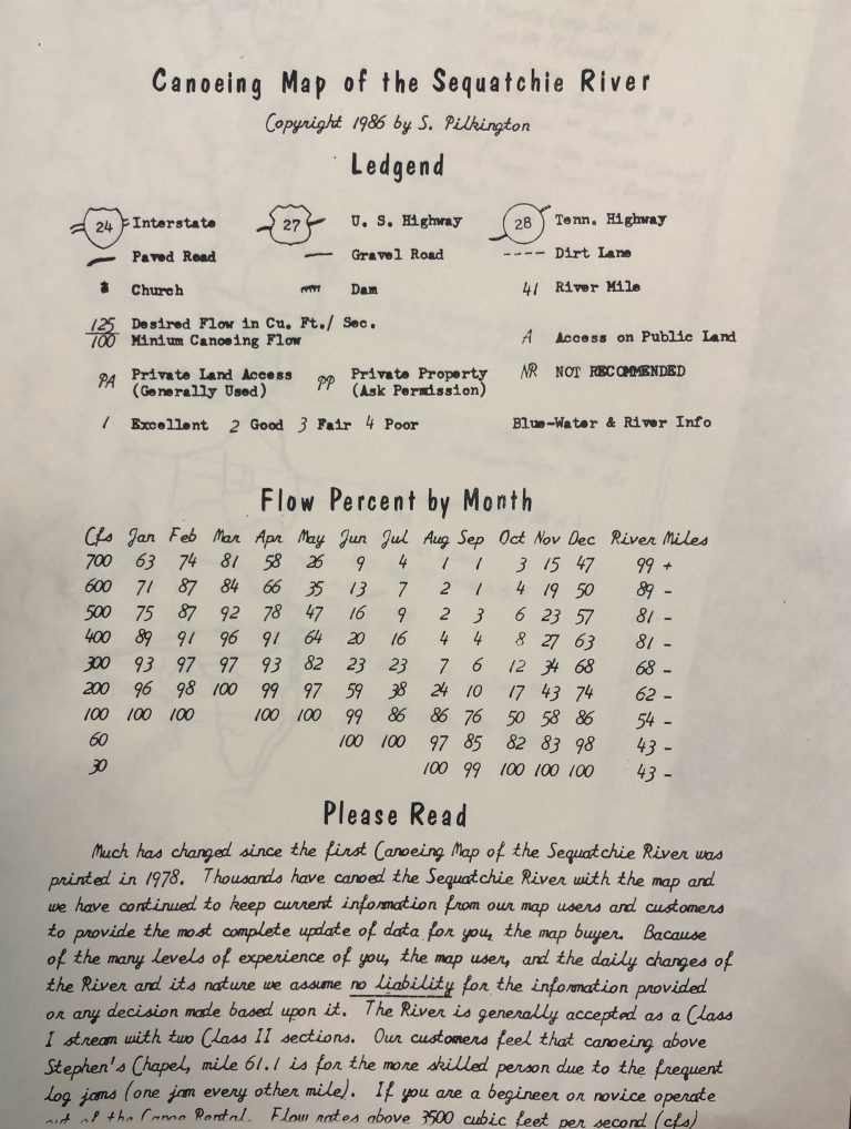 Canoe the Sequatchie map key - Pilkington Competition III